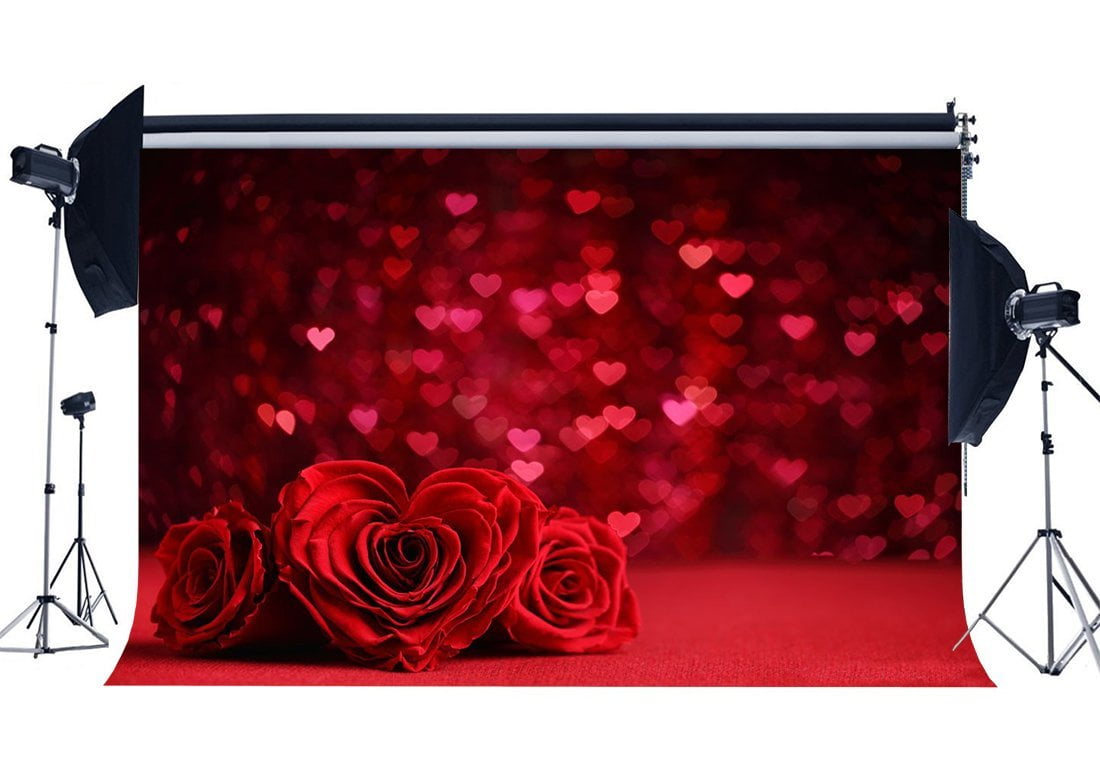 GreenDecor 7x5ft Valentine's Day Backdrop Red Rose Flowers Sweet Hearts ...