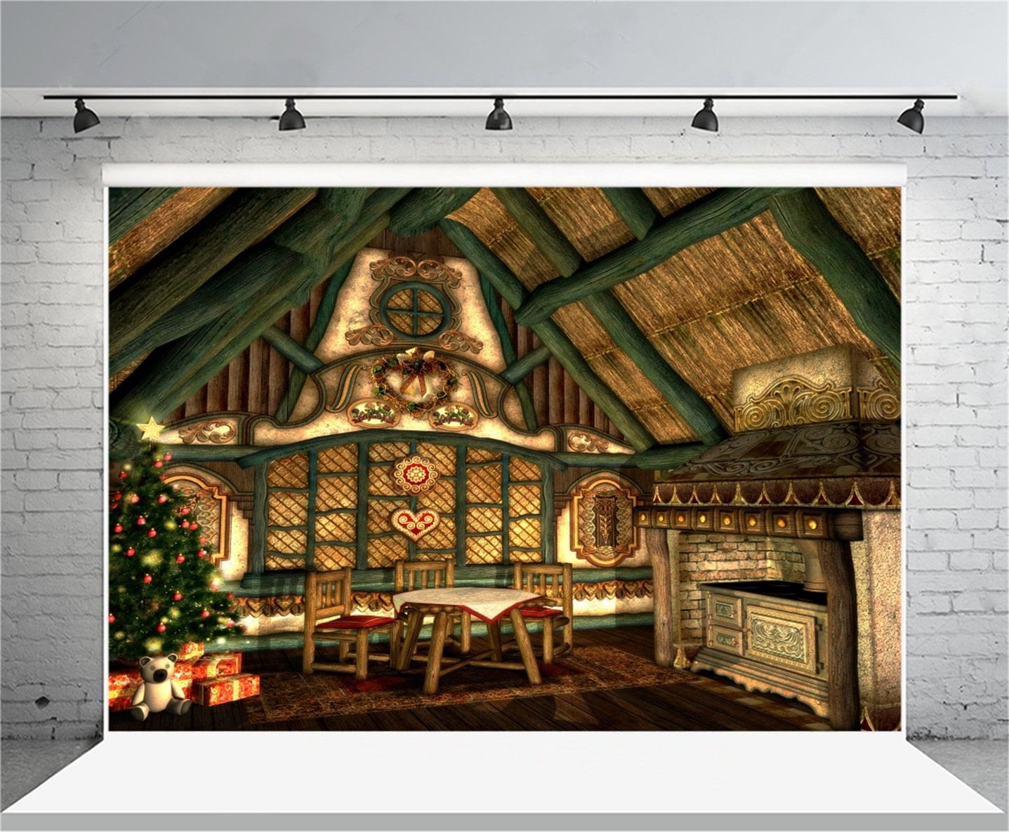 GreenDecor 7x5ft Vintage Christmas Backdrop Xmas Mantel Photography ...