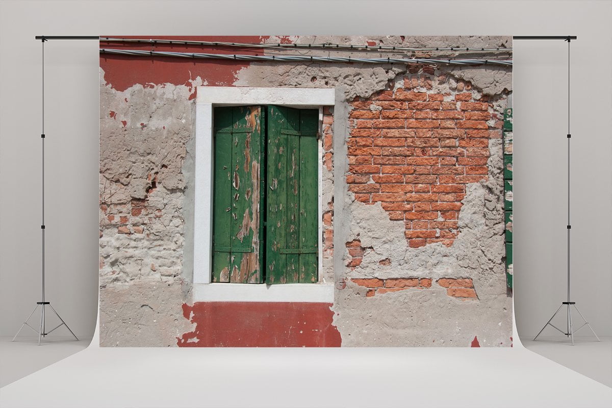 GreenDecor 7x5ft Vintage Red Brick Wall Background Wood Window Backdrop ...