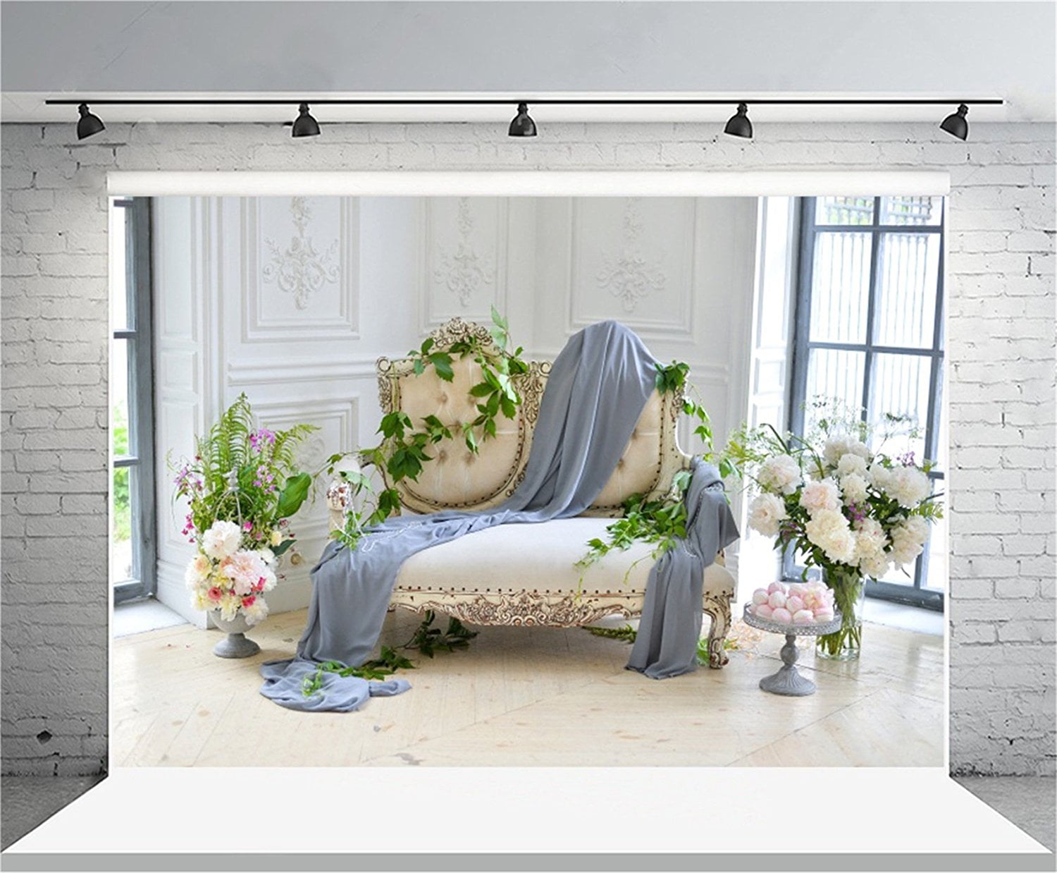 GreenDecor 7x5ft Wedding Backdrop Flowers Chic Vintage Sofa Chair ...