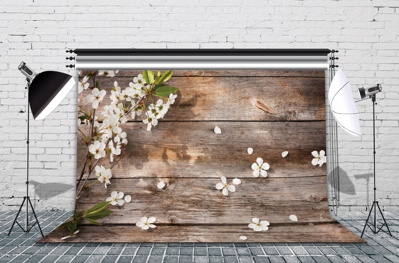 GreenDecor 7x5ft Wooden Floor &Flower Photography Backdrop Studio Prop ...