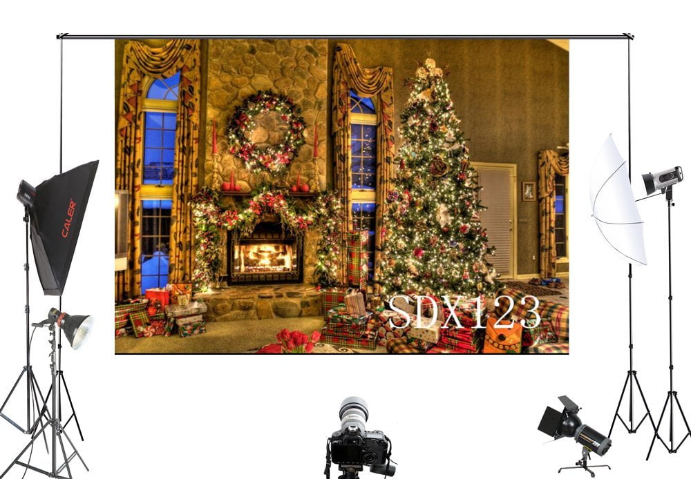 GreenDecor 7x5ft Xmas Tree And Fireplace Merry Christmas Photography ...