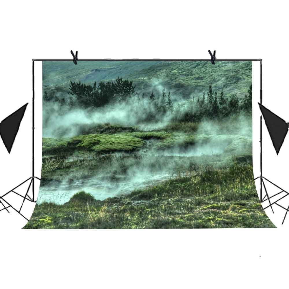 GreenDecor 7x5ft natural scenery Backdrop Forest Grassland River Fog ...