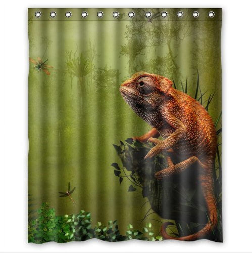 GreenDecor Amazing Gecko Lizard Art Waterproof Shower Curtain Set with ...