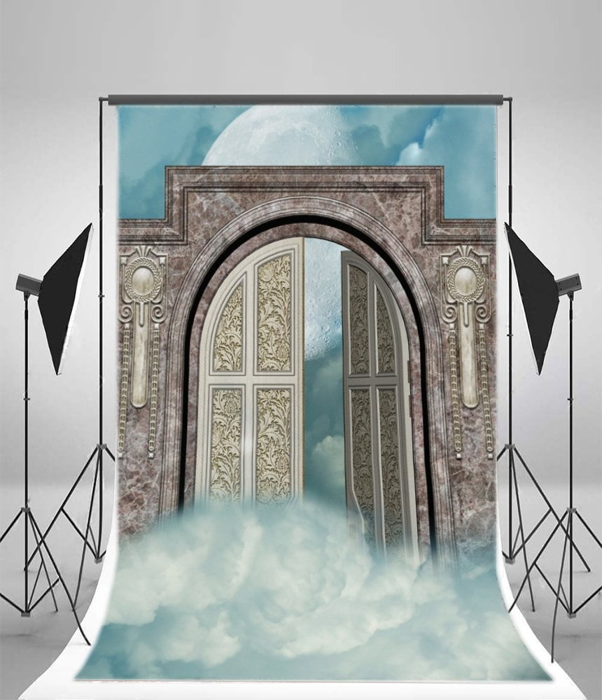 GreenDecor Arch Carved Door Backdrop 5x7ft Clouds Mysterious Building ...