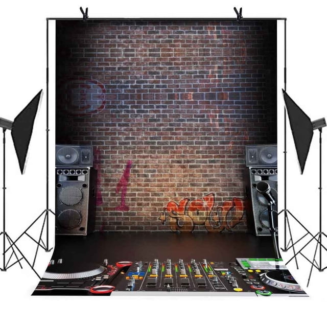 GreenDecor Backdrop 5x7ft Music Recording Studio Graffiti Brick Wall ...