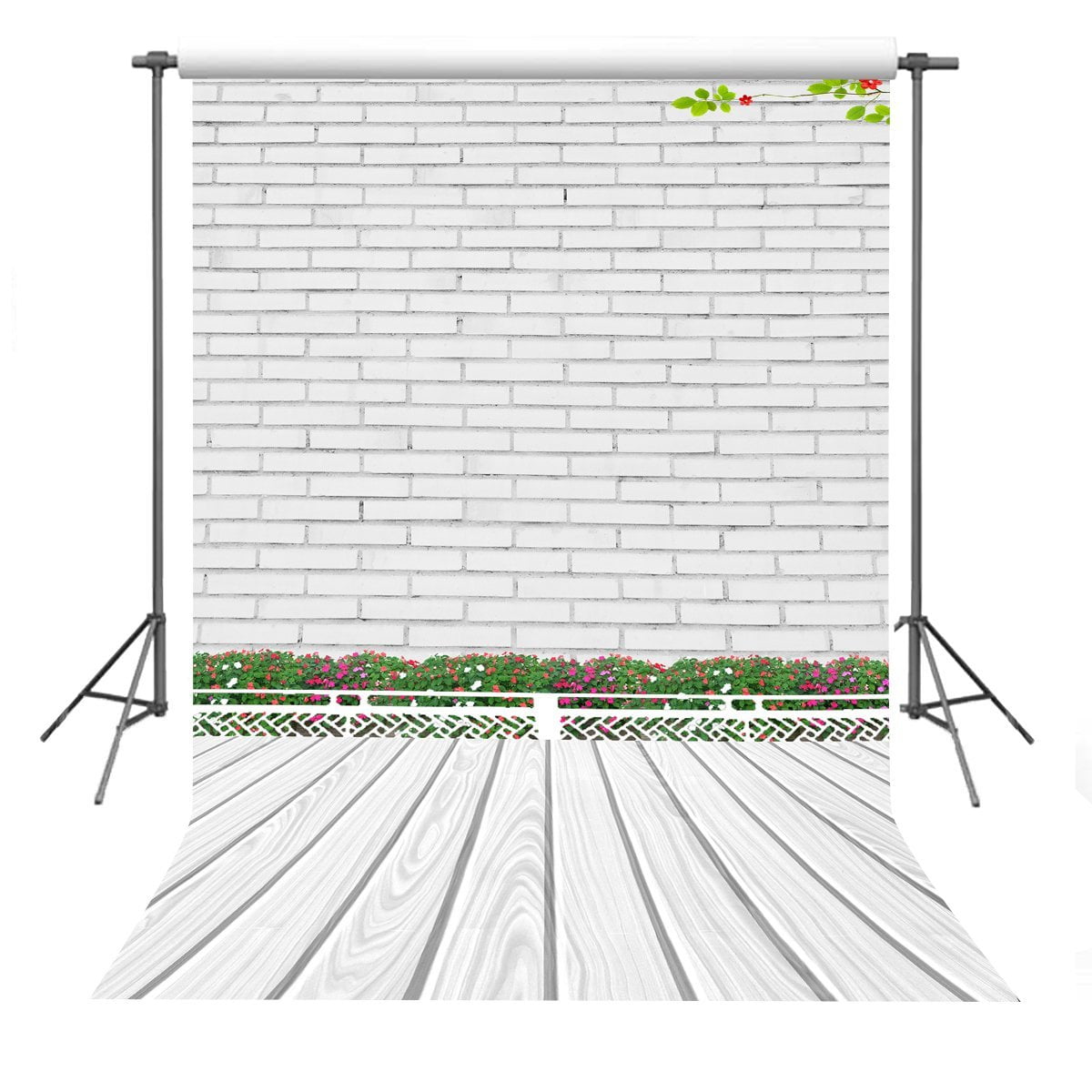 GreenDecor Background 5x7ft White Brick Wall Wood Floor Photography ...