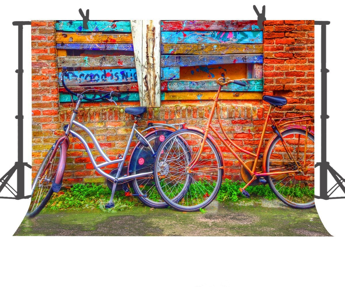 GreenDecor Background 7x5ft Wall Bicycle Photography Backdrops Photo ...
