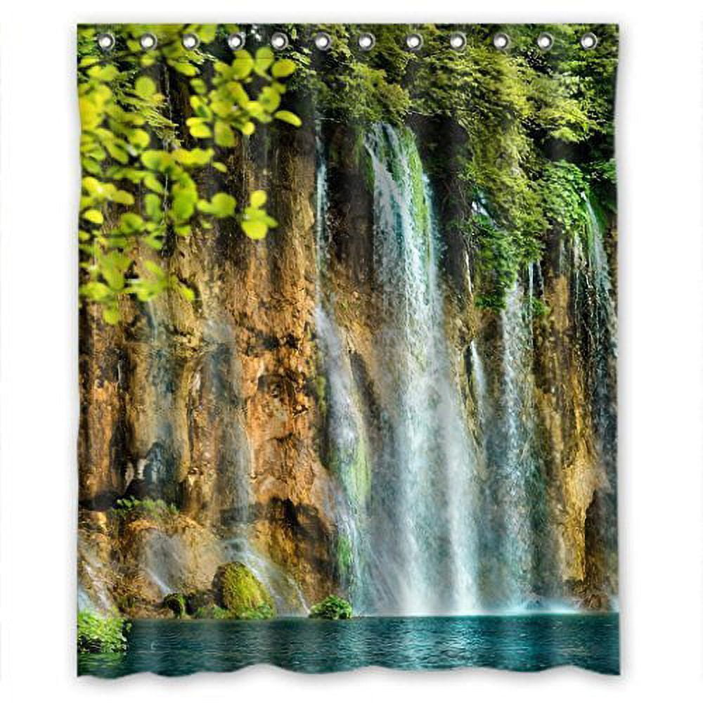 GreenDecor Beautiful Waterfall Scenery Waterproof Shower Curtain Set ...