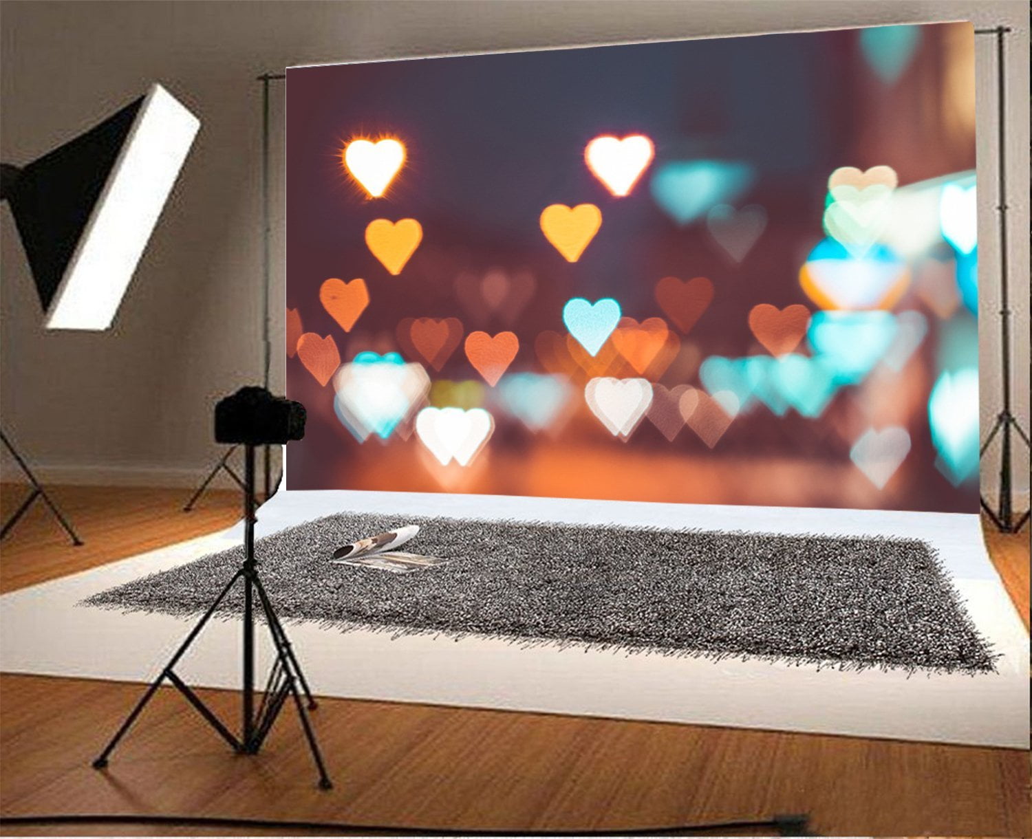 GreenDecor Bokeh Heart Backdrop 7x5ft Speckle Spots Photography Background Photos Video Studio ...