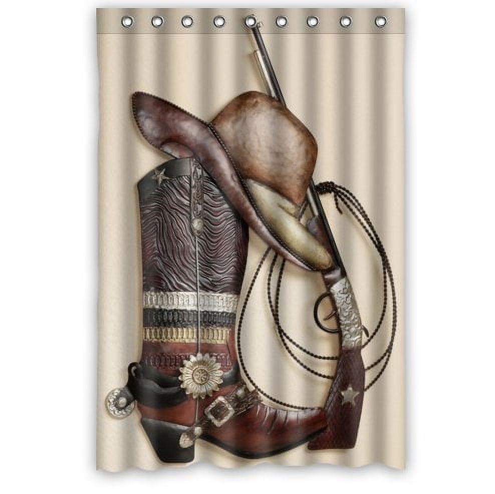 GreenDecor Brown Cowboy Boots Hat Gun Print Waterproof Shower Curtain ...