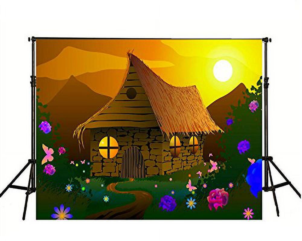 GreenDecor Cartoon Forest Photo Backdrop with Wooden House Background ...