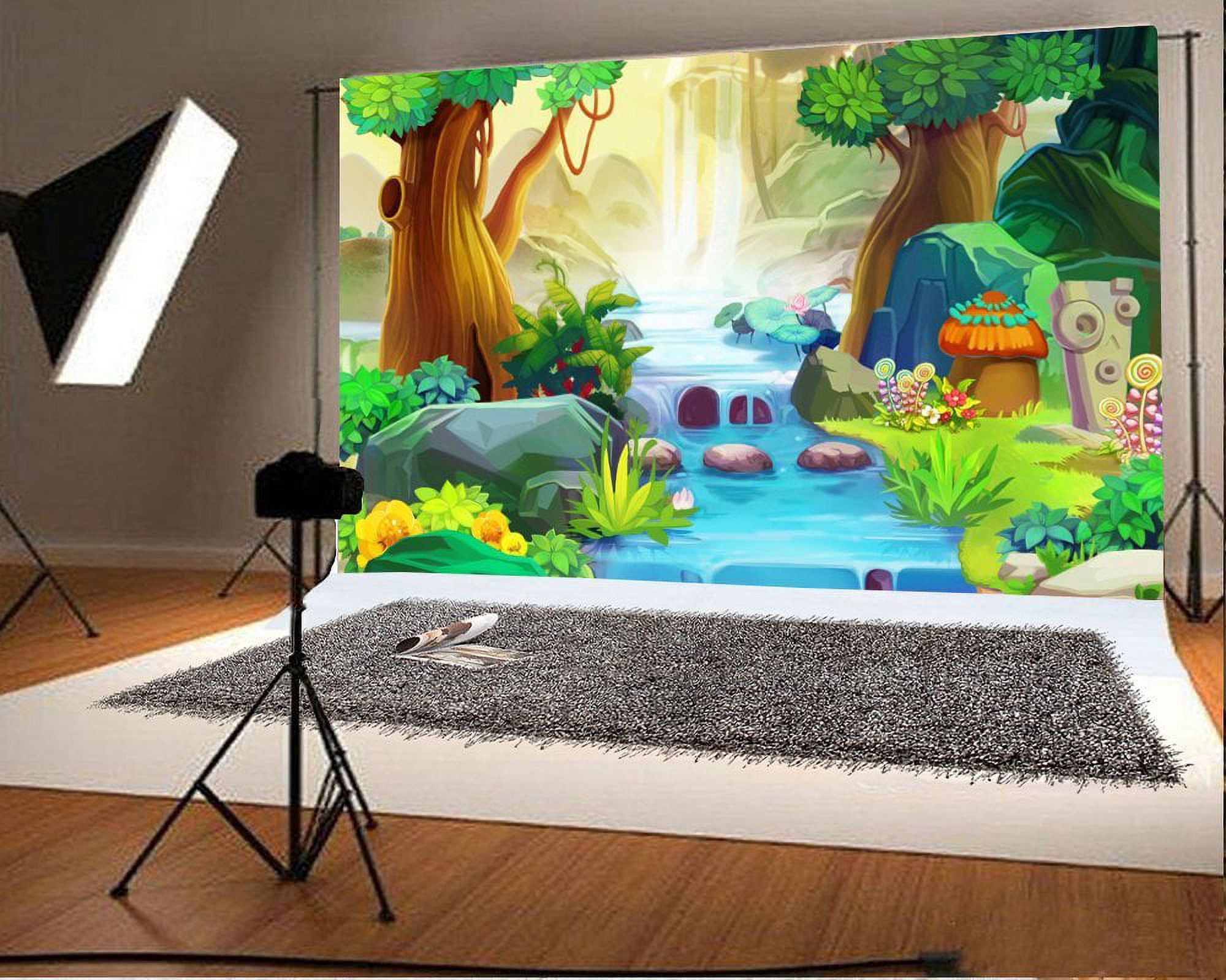GreenDecor Cartoon Waterfall Backdrop 7x5ft Photography Background ...
