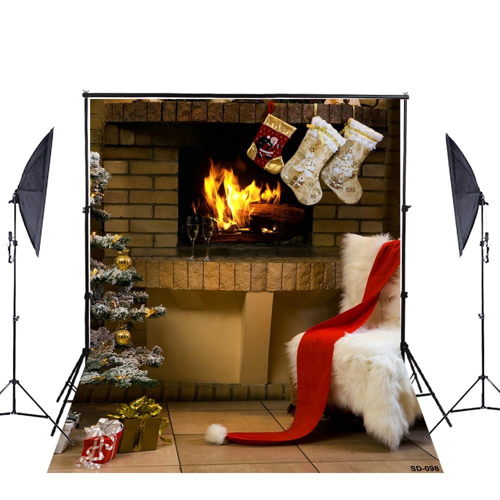 GreenDecor Christmas Photography Backdrops, 5x7ft Socks Stove Christmas ...