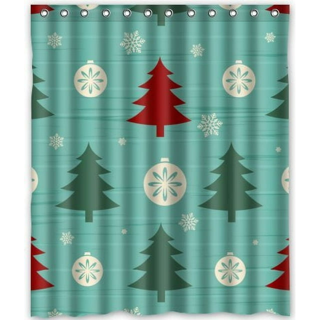 GreenDecor Christmas Tree Waterproof Shower Curtain Set with Hooks ...