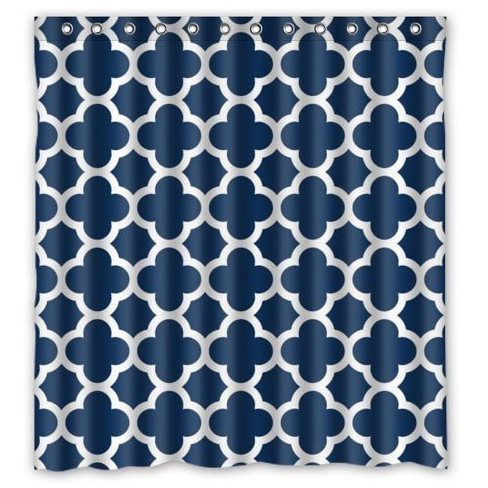 Greendecor Dark Blue Navy Moroccan Tile Quatrefoil Waterproof Shower