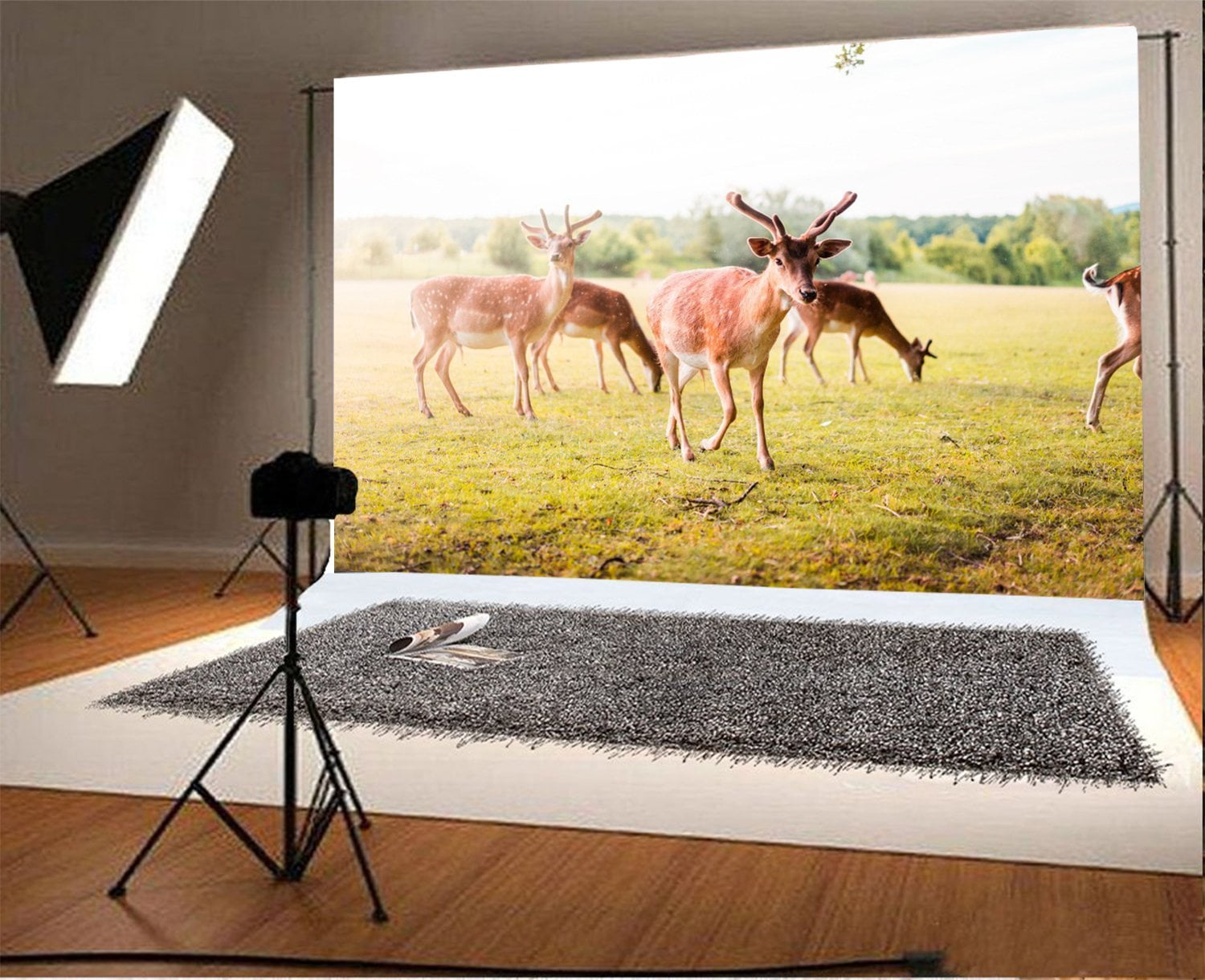 GreenDecor Deer Backdrop 7x5ft Savannah Trees Grass Land Photography ...