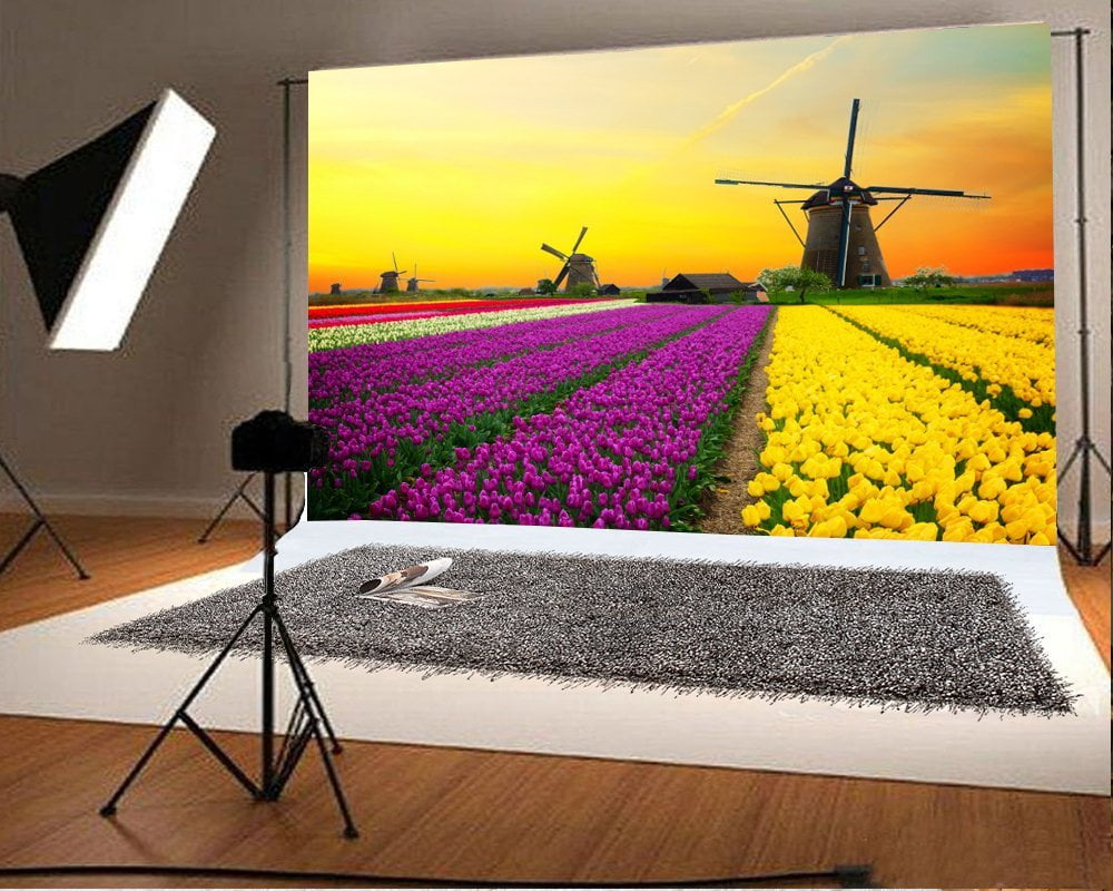 GreenDecor Dutch Windmill Backdrop 7x5ft Photography Backdrop Tulip ...