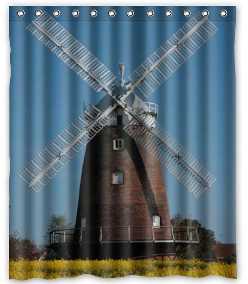 GreenDecor Dutch Windmill Waterproof Shower Curtain Set with Hooks ...