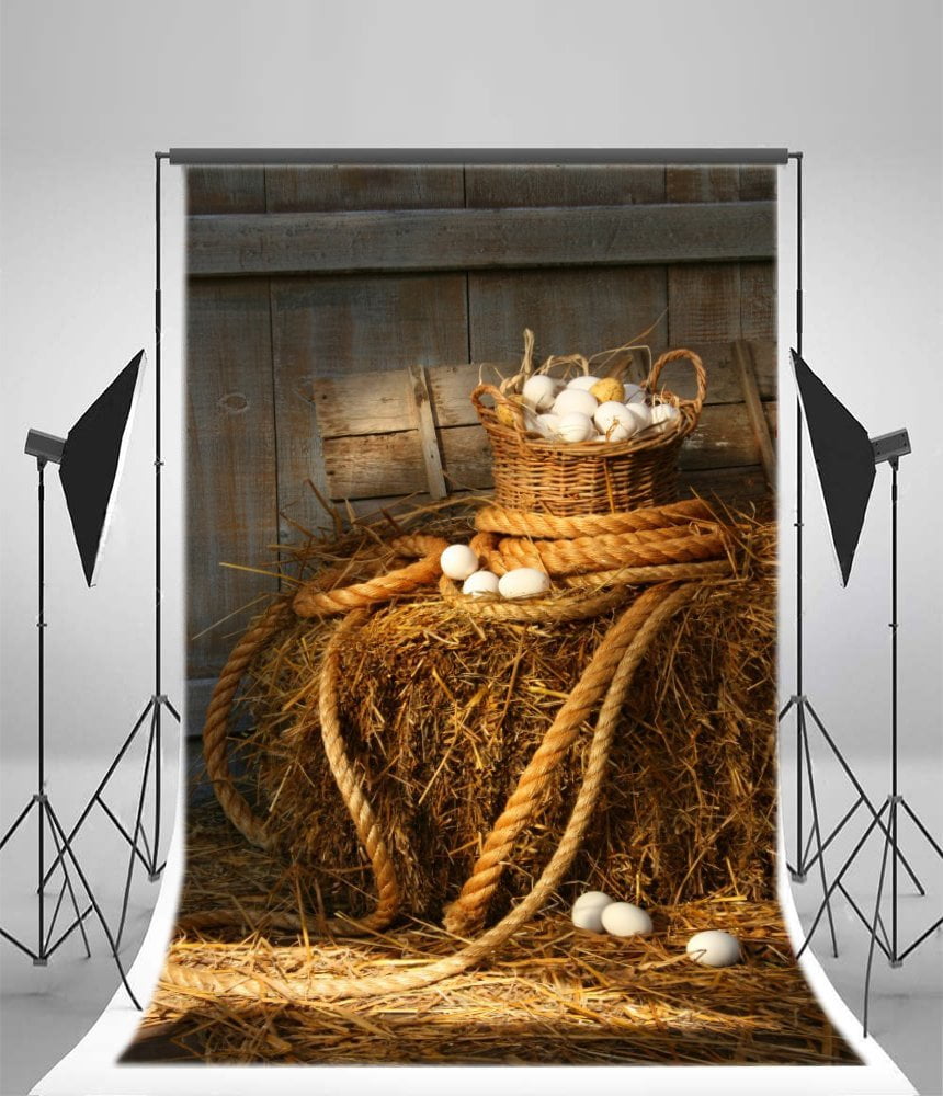 GreenDecor Eggs Backdrop 5x7ft Photography Backdrop Hay Bale Basket ...