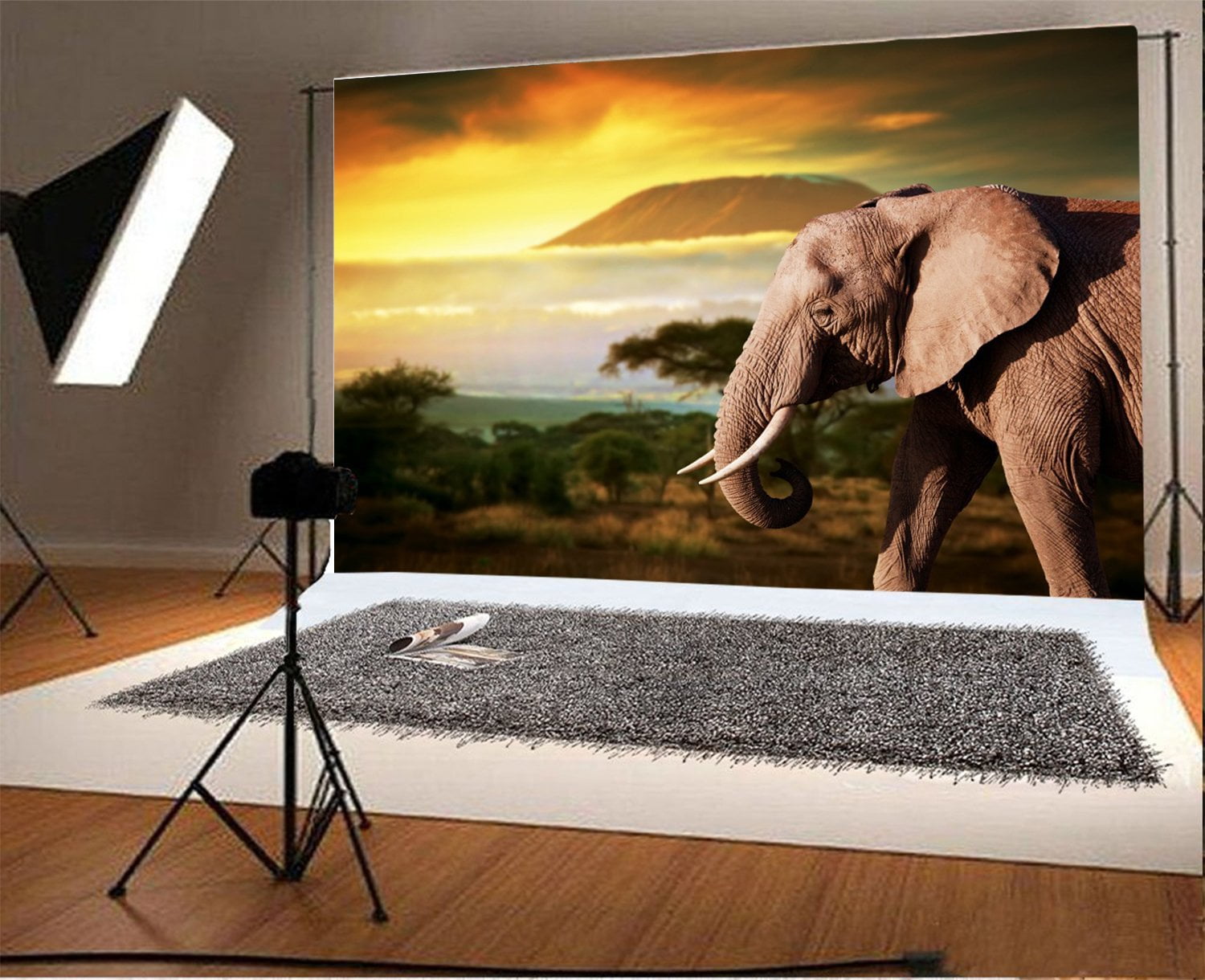GreenDecor Elephant Backdrop 7x5ft Photography Background Dusk Trees ...
