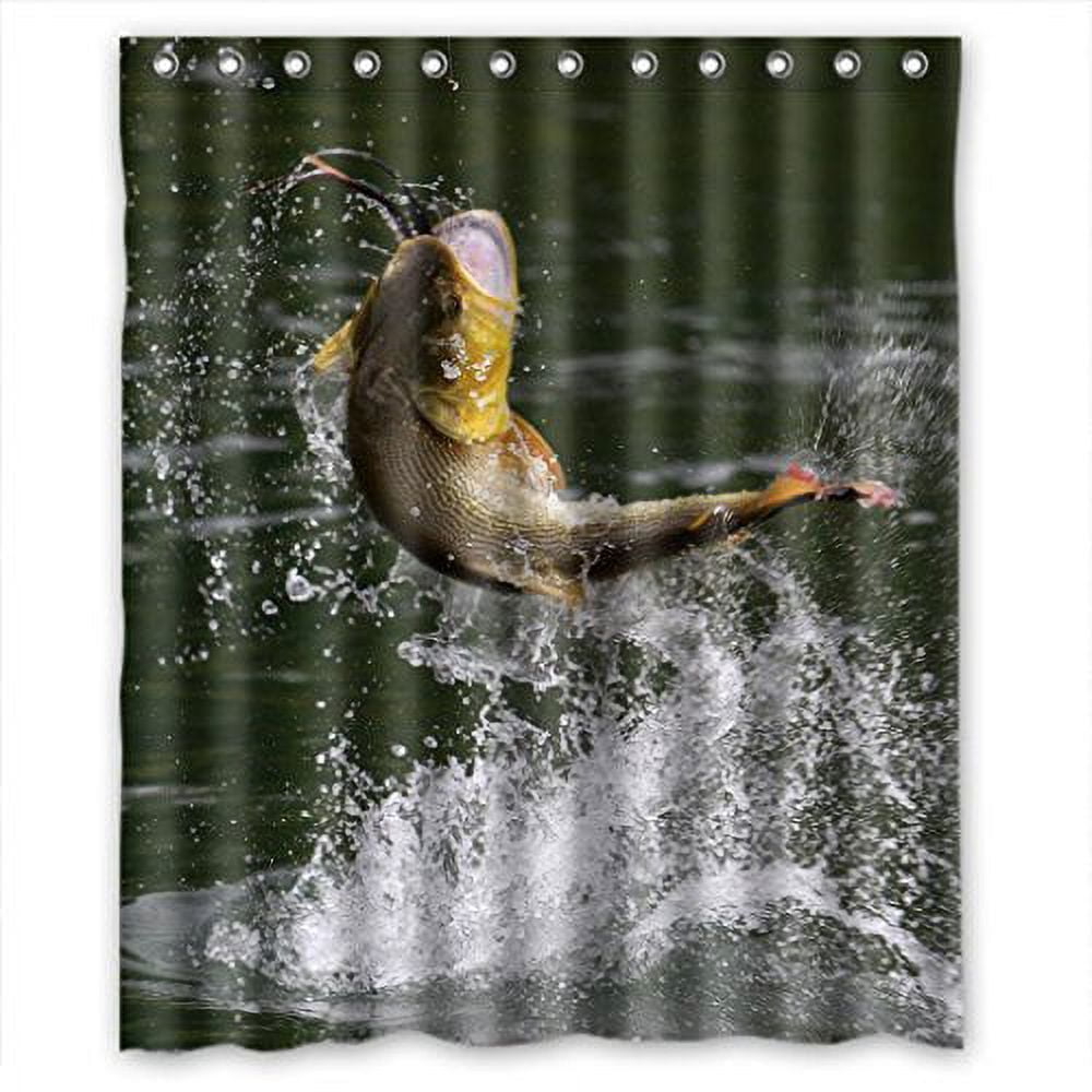 GreenDecor Fishing Fish Waterdrop Waterproof Shower Curtain Set with ...