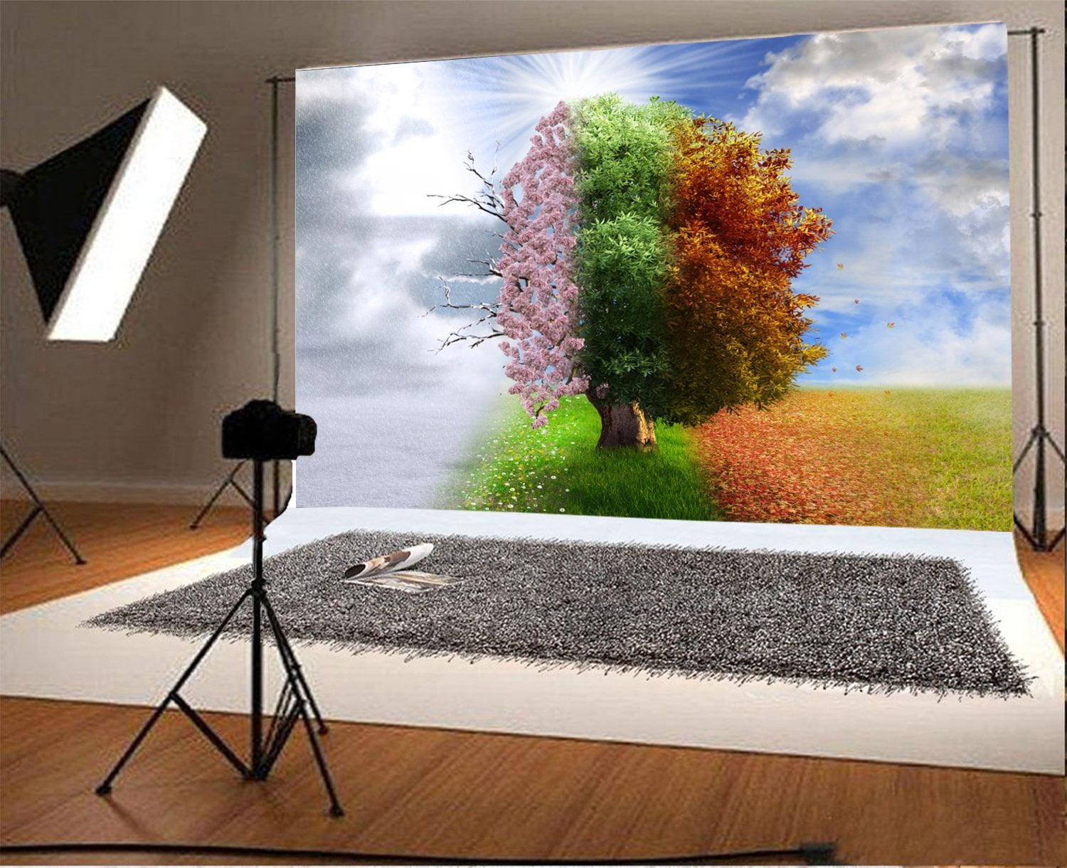 GreenDecor Four Seasons Backdrop 7x5ft Spring Flowers Summer Trees ...