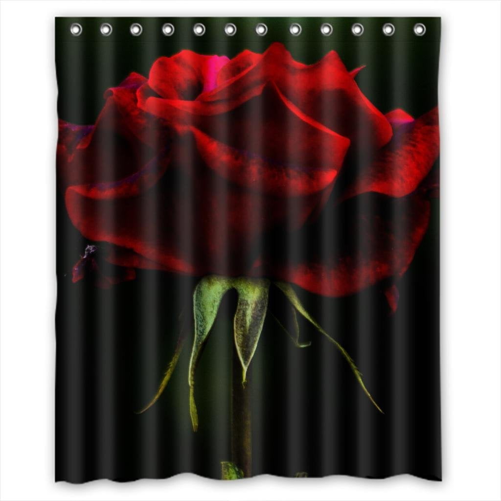 GreenDecor Glam Fire Red Rose Waterproof Shower Curtain Set with Hooks ...