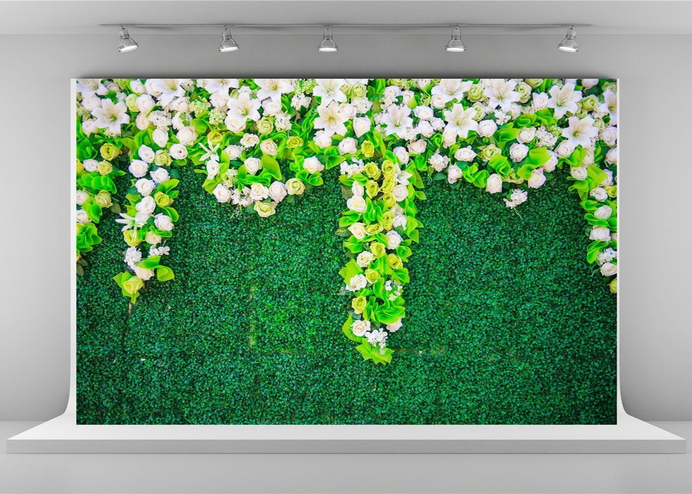 GreenDecor Green Grass Wall Photography Backdrops White Flowers ...