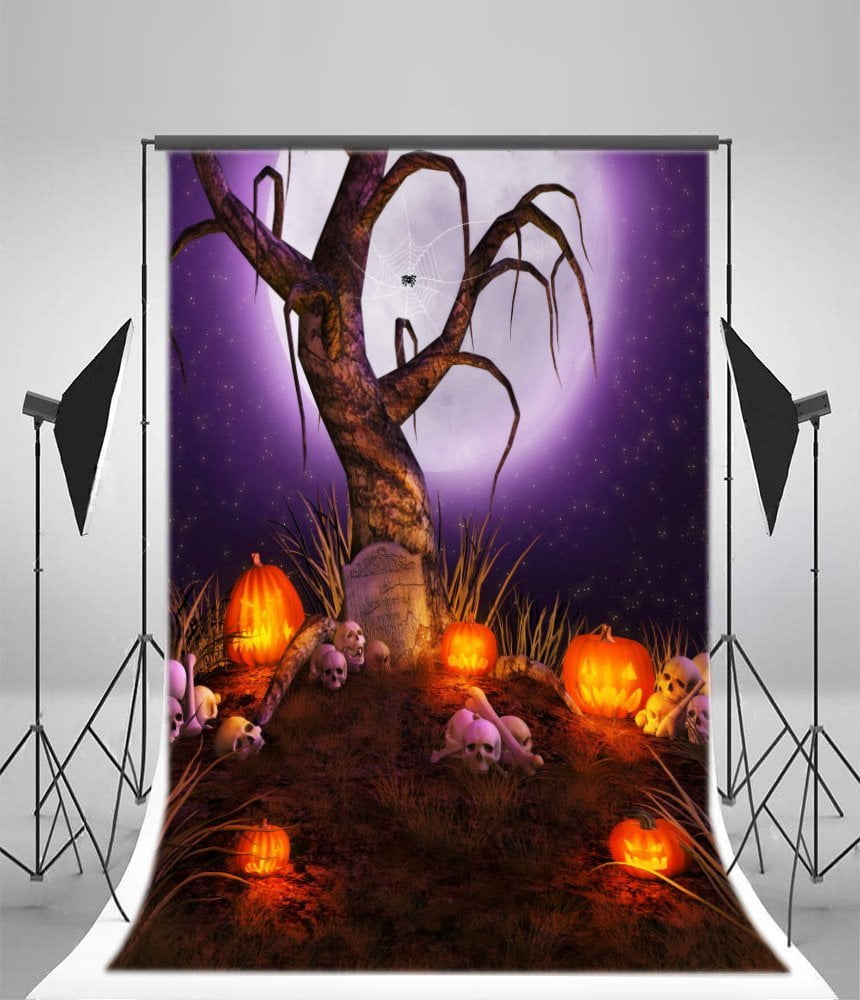 GreenDecor Halloween Backdrop 5x7ft Pumpkin Laterns Human Skeleton ...