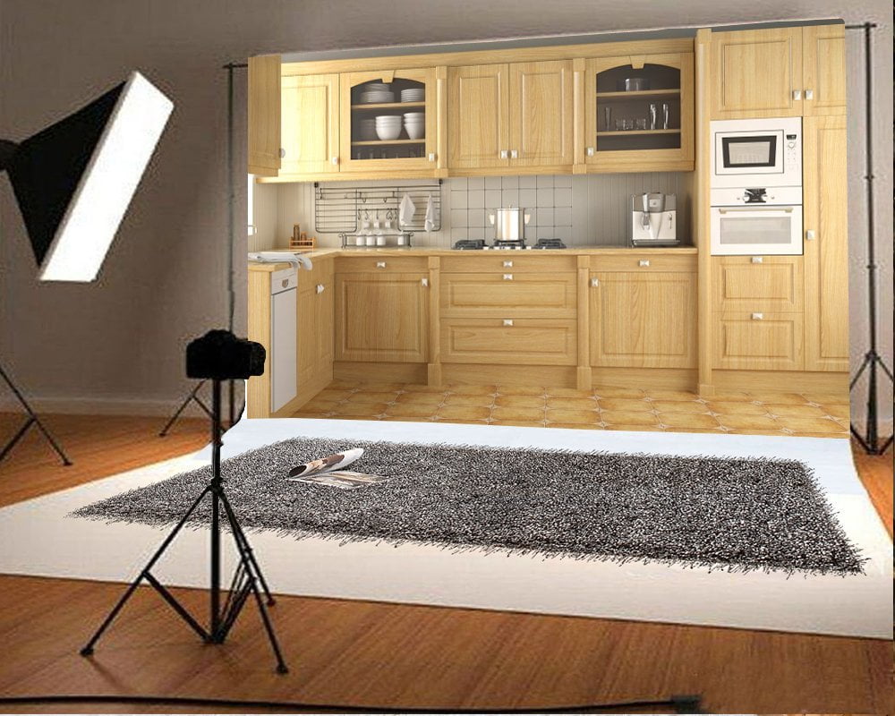 GreenDecor Kitchen Backdrop 7x5ft Photography Background Wooden Closet ...