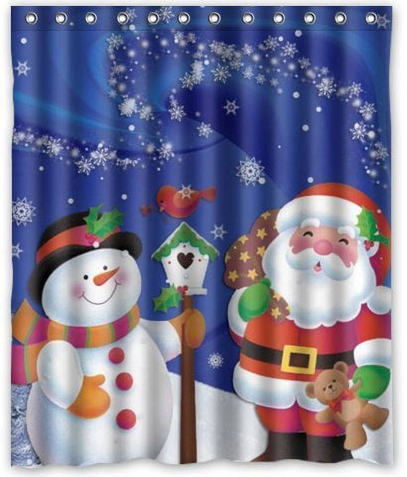 GreenDecor Merry Christmas Santa Claus And Snowman Waterproof Shower ...