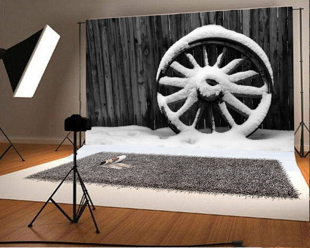 GreenDecor Old Wheel Backdrop 7x5ft Photography Backdrop Winter Snow ...