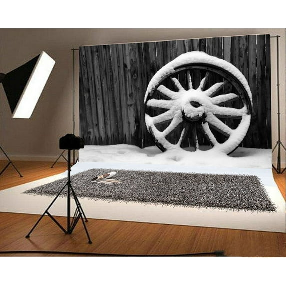 GreenDecor Old Wheel Backdrop 7x5ft Photography Backdrop Winter Snow ...