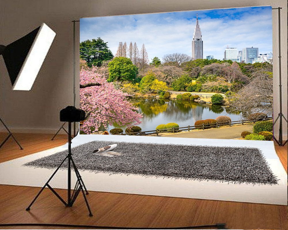 GreenDecor Park Backdrop 7x5ft Photography Background Lake Flowers ...