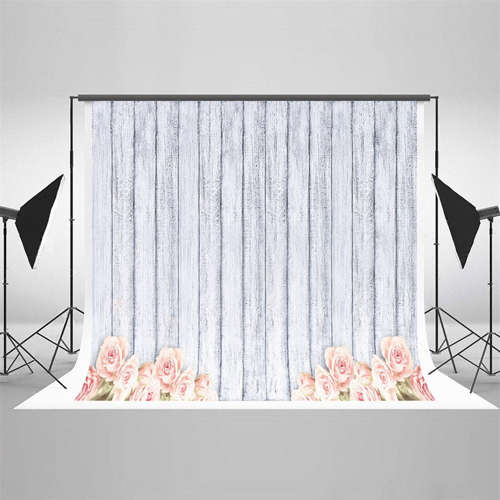 GreenDecor Photo Backdrop 5x7ft White Wood Pink Rose Flowers Background ...