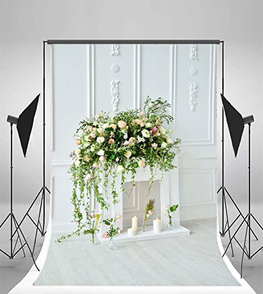 GreenDecor Photography Backdrop 5x7ft White Wood Wall Flowers Decors ...