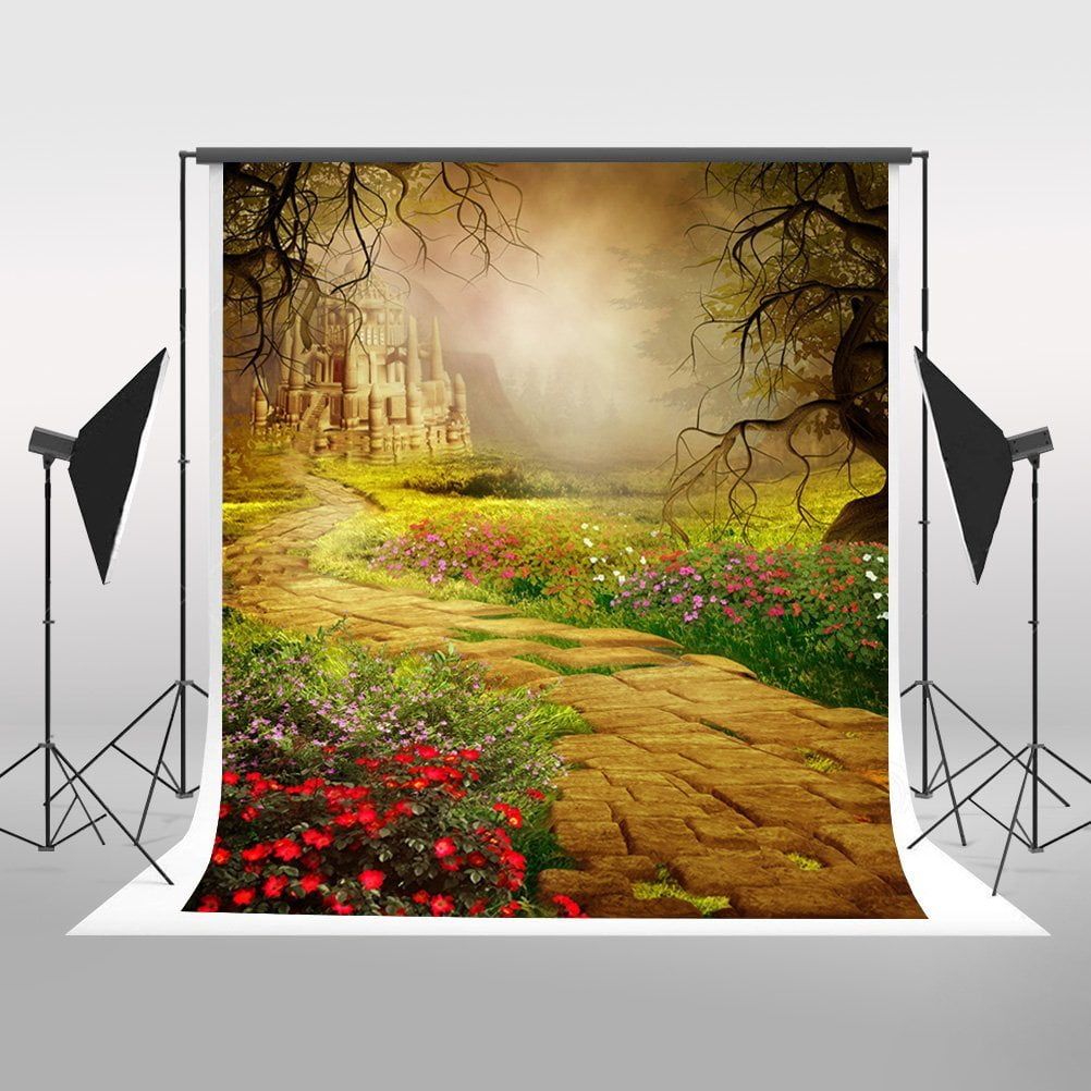 GreenDecor Photography Backdrops 5x7ft Flower Bricks Road Castle ...
