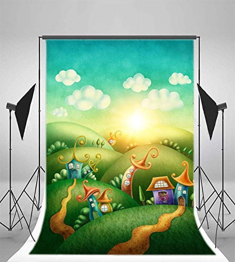 GreenDecor Photography Cartoon Backdrop 5x7ft Cartoon Cabin Trees ...