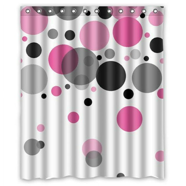 Greendecor Pink Polka Dots Long Waterproof Shower Curtain Set With