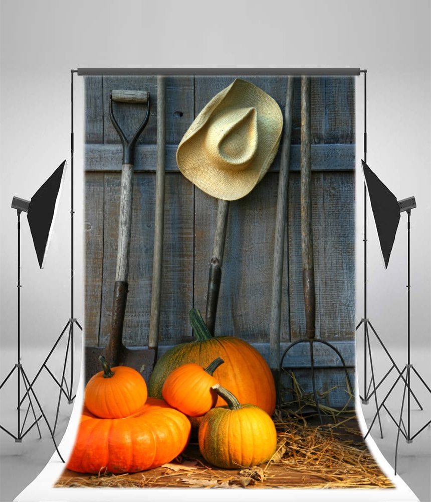 GreenDecor Pumpkins Backdrop 5x7ft Photography Backdrop Barn Farm Tools ...