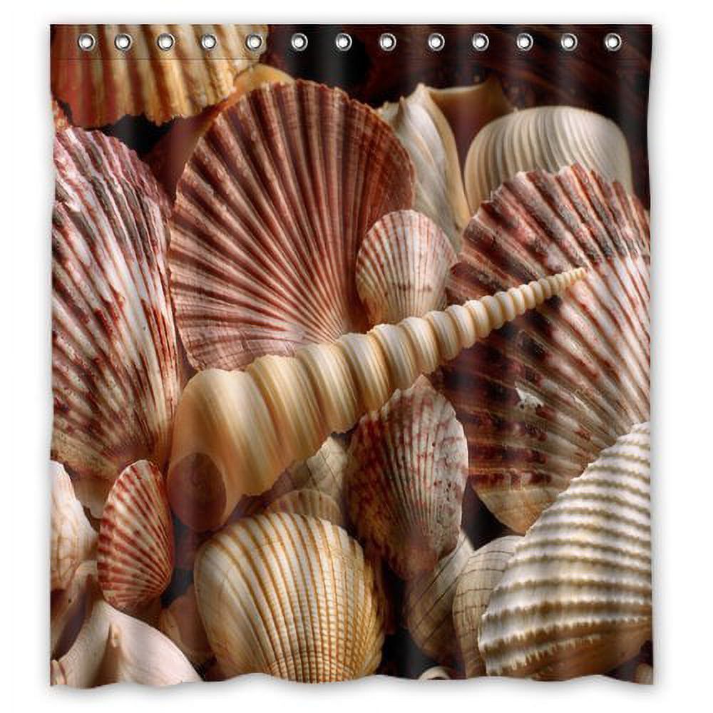 GreenDecor Shells Seashells Waterproof Shower Curtain Set with Hooks ...