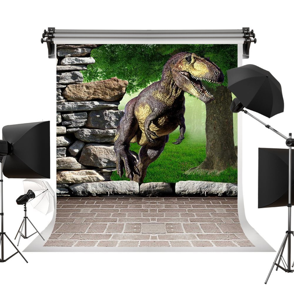 GreenDecor Spring Dinosaur Photography Backdrops 3d Rock Tree Backdrop ...