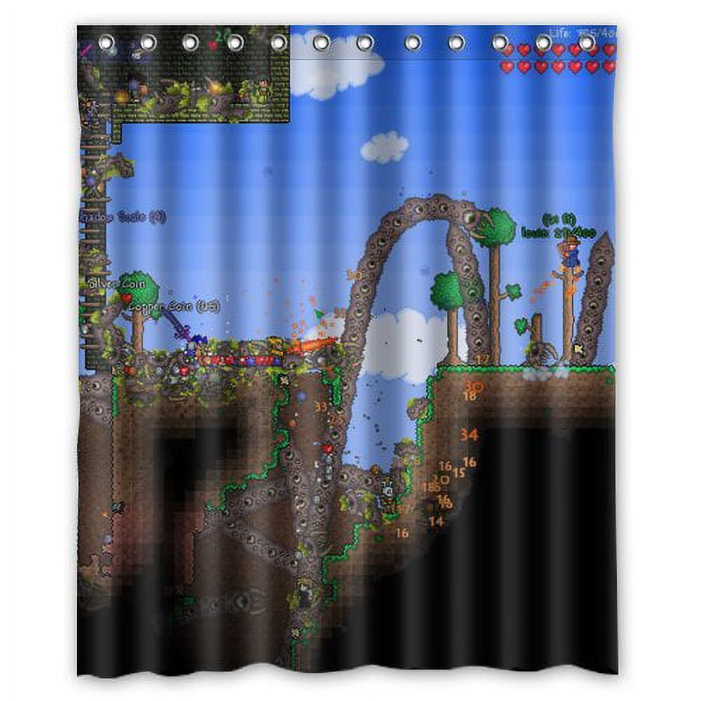 GreenDecor Terraria Waterproof Shower Curtain Set with Hooks Bathroom ...