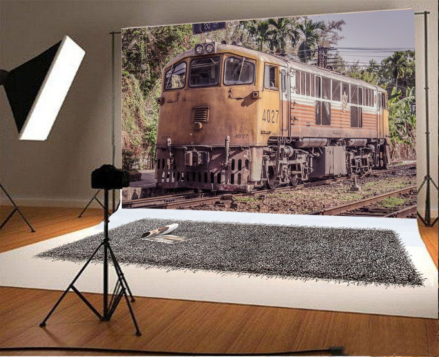 GreenDecor Vintage Engine Backdrop 7x5ft Railway Locomotive Trees ...