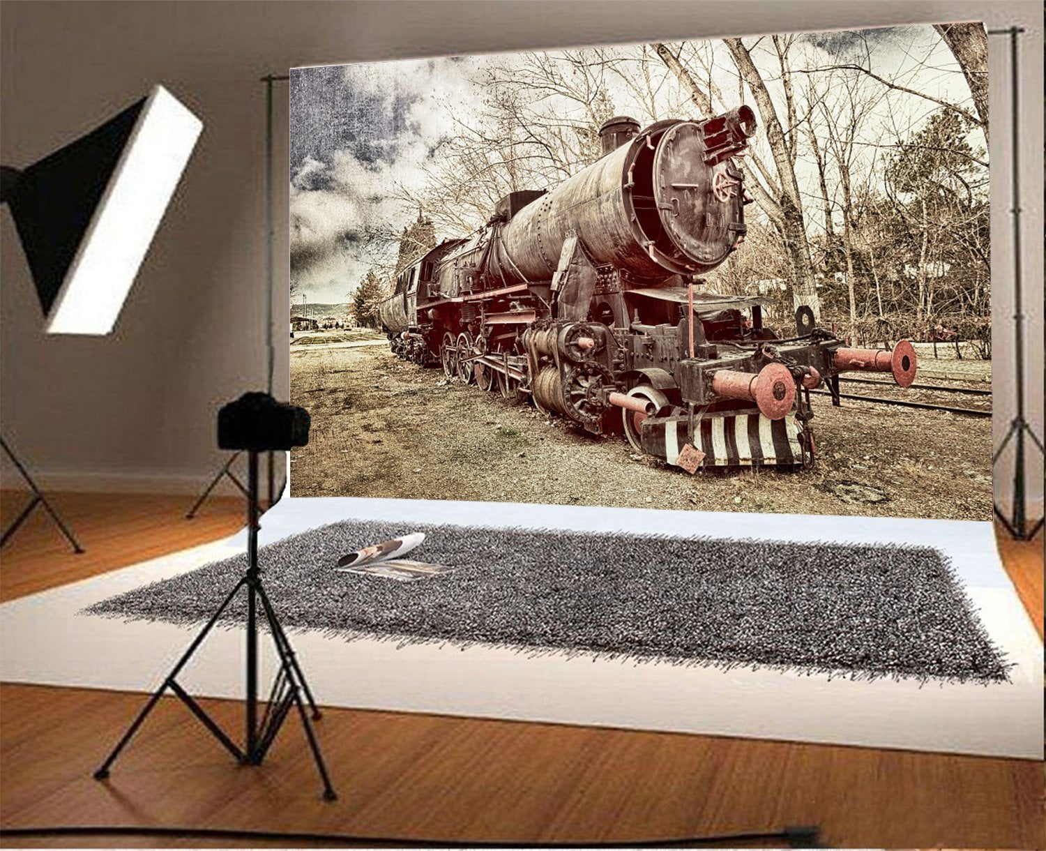 GreenDecor Vintage Engine Backdrop 7x5ft Railway Locomotive Trees ...