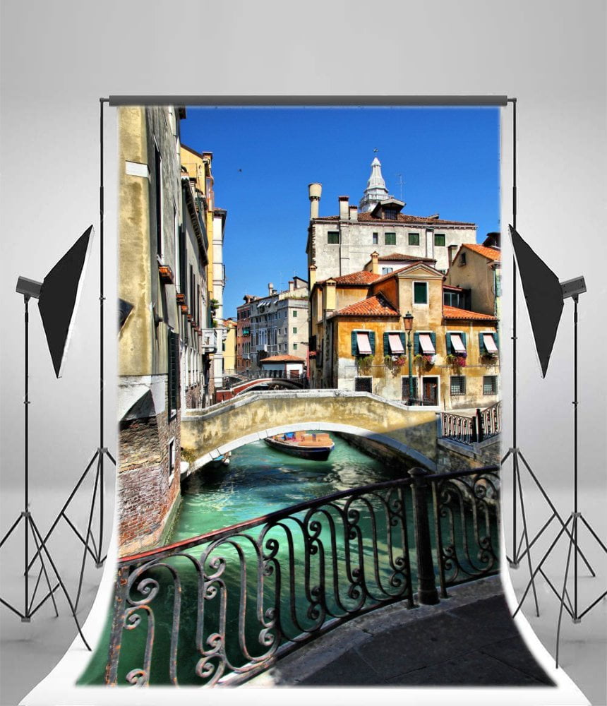 GreenDecor Vintage Town Backdrop 5x7ft Photography Backdrop Boat River ...