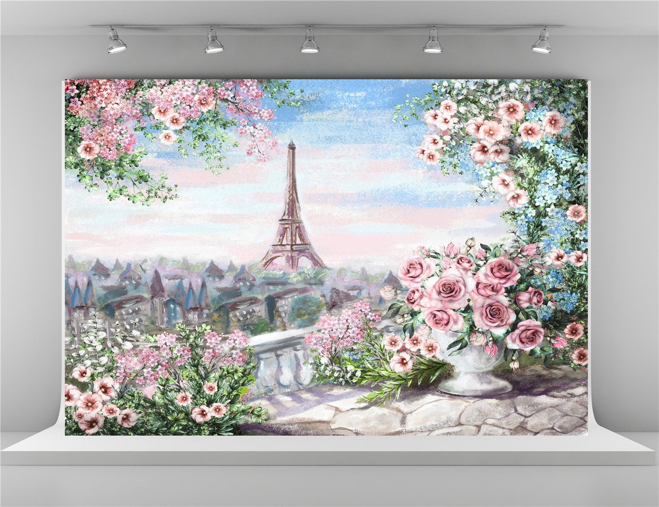 GreenDecor Watercolor Photography Backdrops Pink Flowers Backgrounds ...