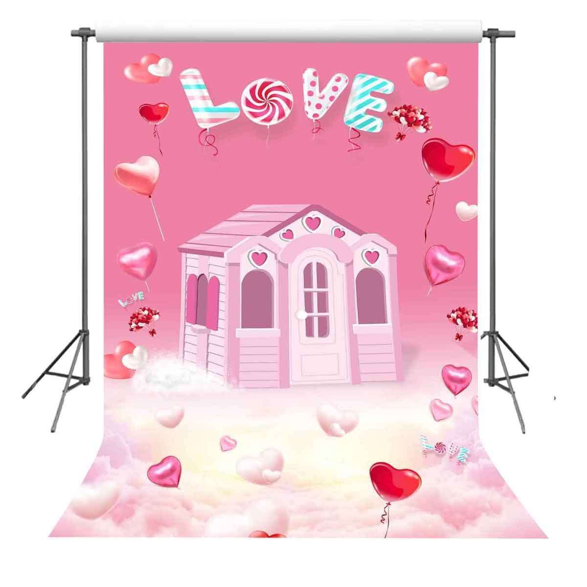 GreenDecor Wedding Photography Background 5x7ft Pink Love House Photo ...