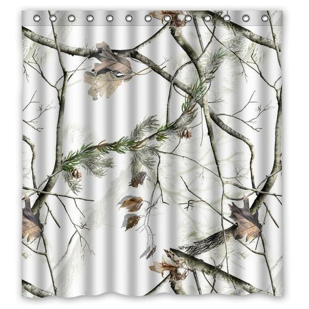 Greendecor White Realtree Camo Waterproof Shower Curtain Set With Hooks